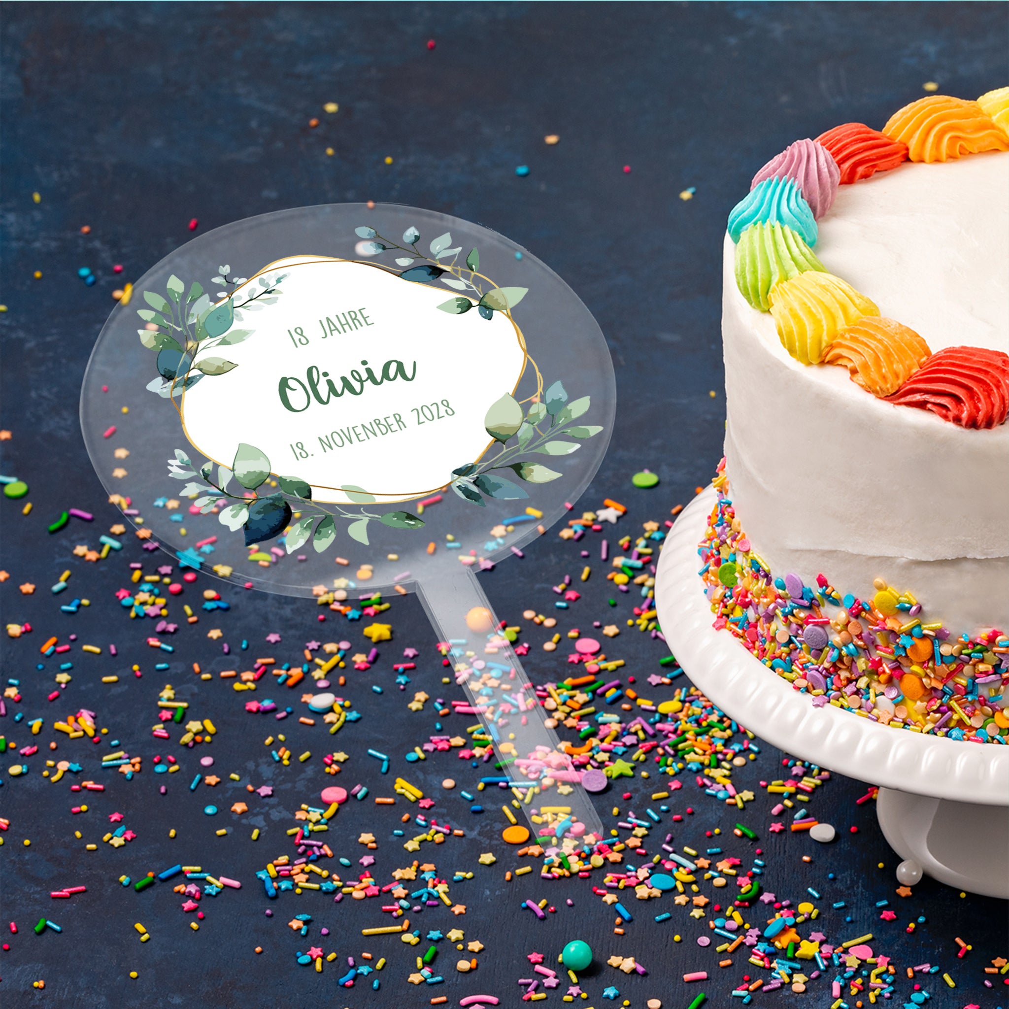 Personalisierter Acryl Tortentopper mit Anlass, Name & Datum ...
