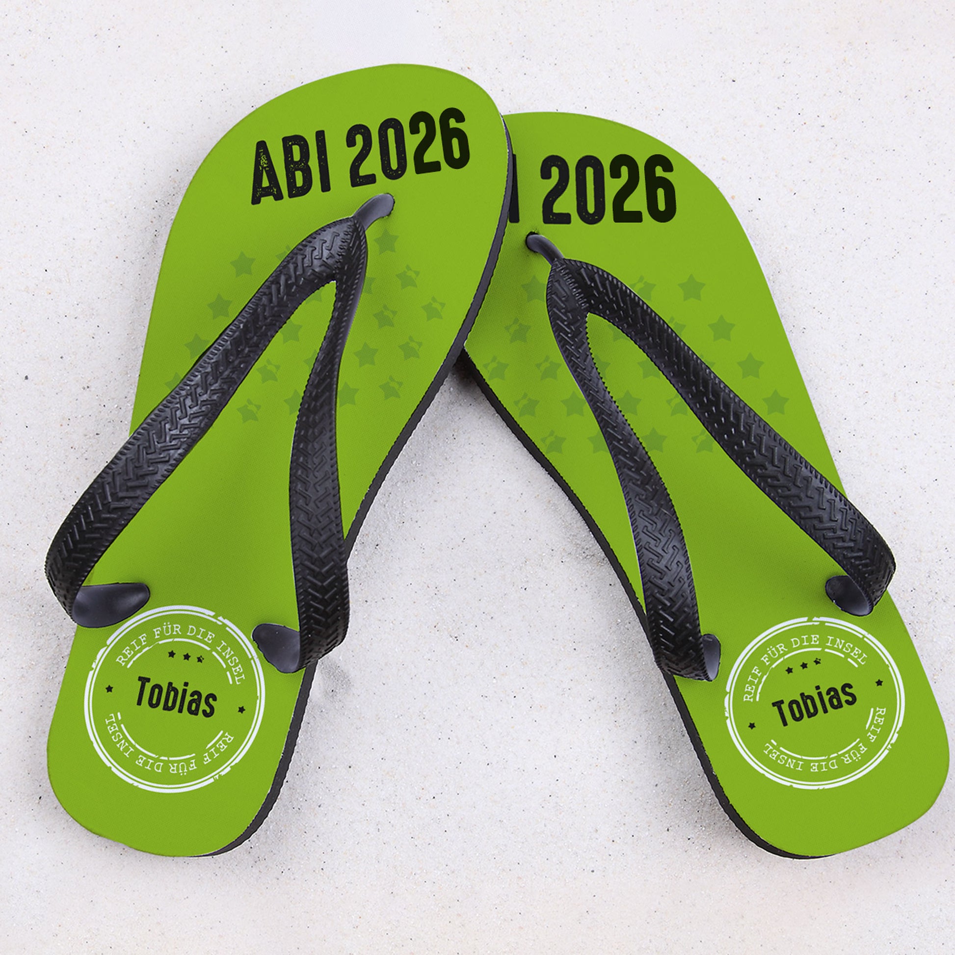 Abitur Geschenk , Bade-Sandalen mit Name, Reif für die Insel ...