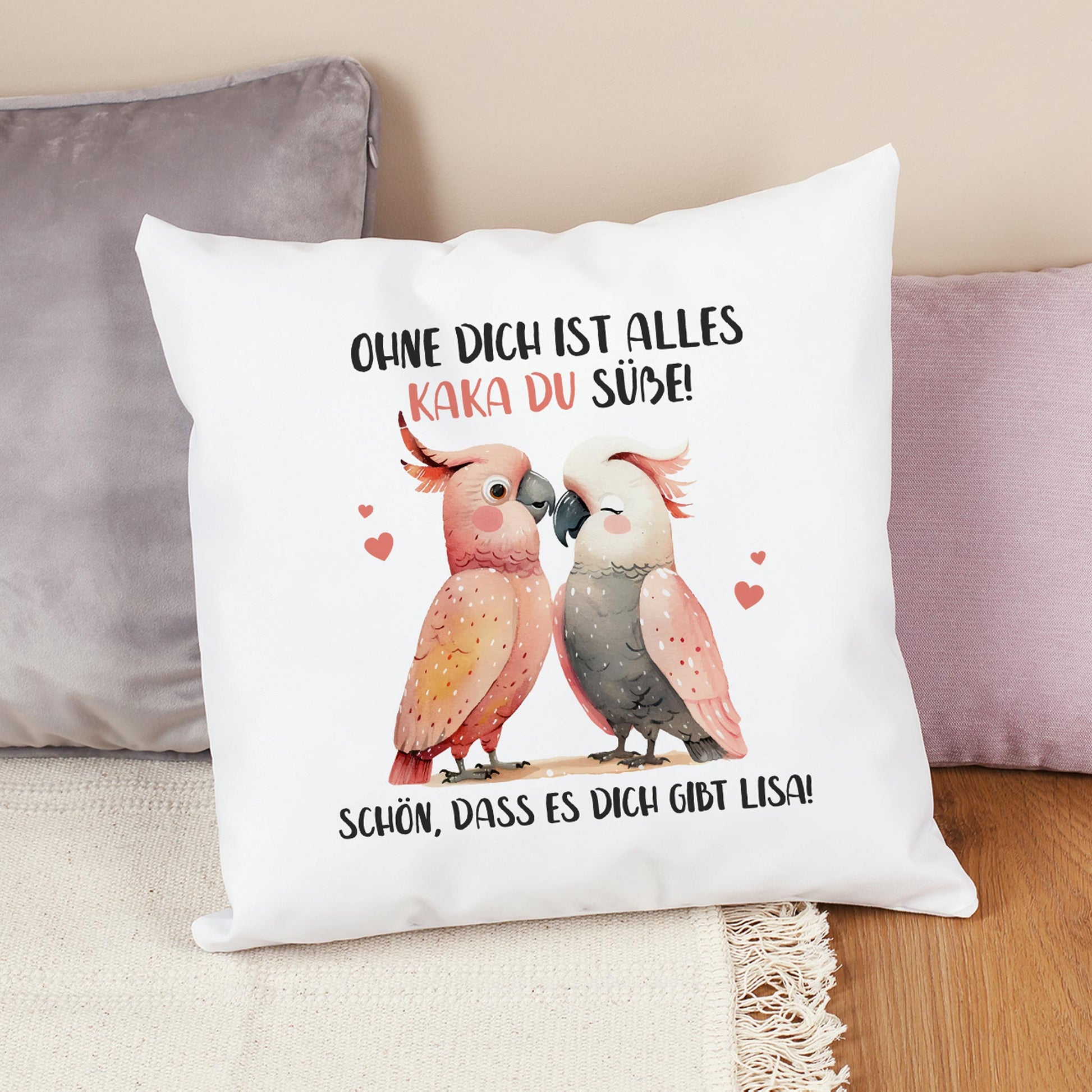 Personalisiertes Kissen mit Kakadu-Motiv & Wunschtext zum Valentinstag ...